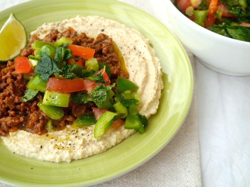 Mexican Beef Hummus Bowl with Mint Salsa - Nourish Everyday